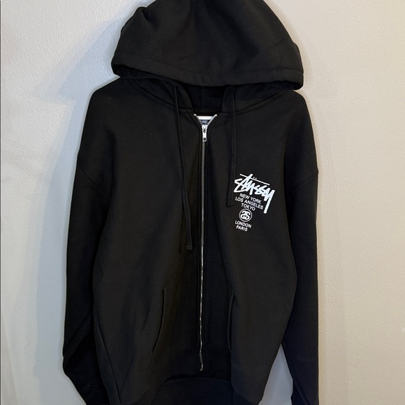 Stussy | Jackets & Coats | Stussy Black Hoodie With Front Logo | Poshmark
